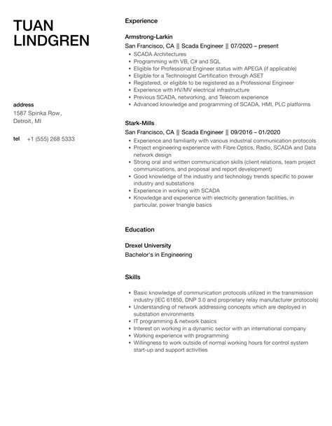 Scada Engineer Resume Samples Velvet Jobs