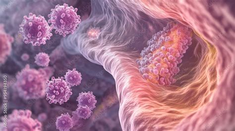 Medical Illustration Of Esophageal Candidiasis Showing A Fungal Infection Affecting The