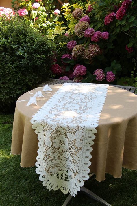 Havana Faux Burlap Tablecloth With Lace Table Runner And Party Favor