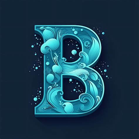 Blue Letter B Stylized With Water And Bubbles Vector Illustration