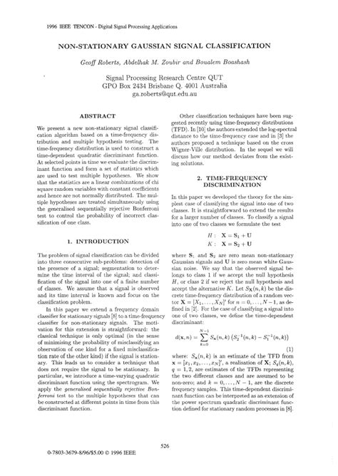 Pdf Non Stationary Gaussian Signal Classification
