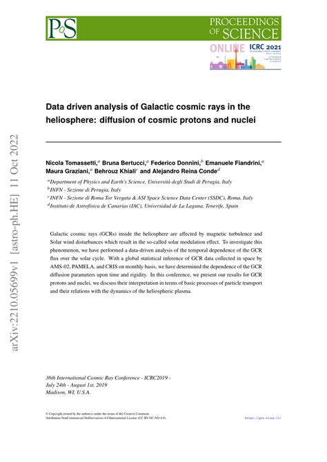 Pdf Data Driven Analysis Of Galactic Cosmic Rays In The Heliosphere