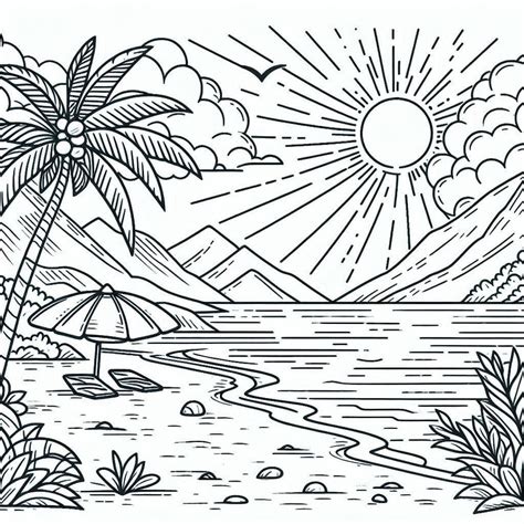 Tô Màu Hoàng Hôn Ở Bãi Biển Trang Tô Màu Cho Bé