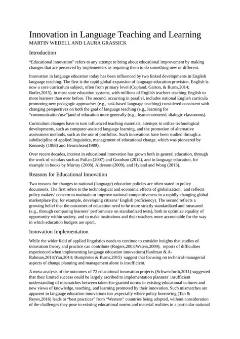 Pdf Innovation In Language Teaching And Learning