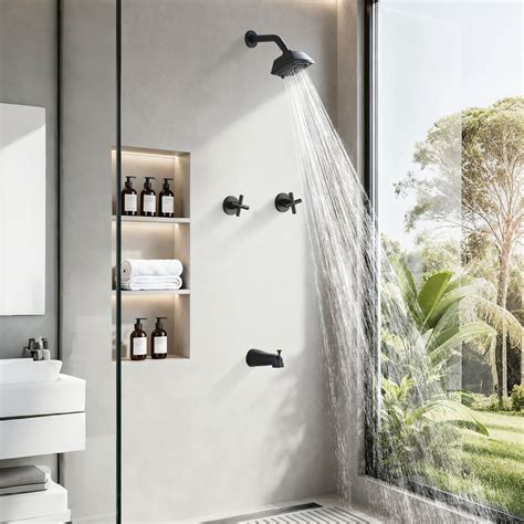 Awztoo 5 Inch Wall Mount Tub Shower System 2 Handle Shower Faucet Set