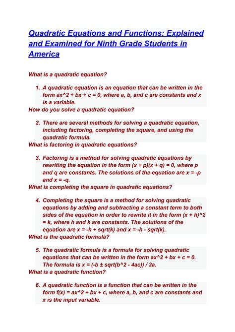 Solution Quadratic Equations And Functions Explained And Examined For