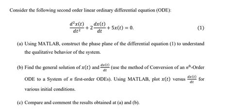 solved consider the following second order linear ordinary