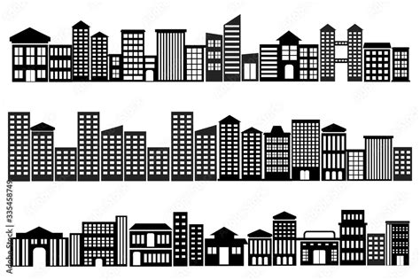City Icon Set Vector Town Icons Silhouette Cities Symbol In Landscape