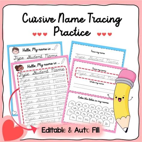 Cursive Name Tracing Practice Cursive Name Trace Editable Tpt