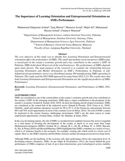 Pdf The Importance Of Learning Orientation And Entrepreneurial