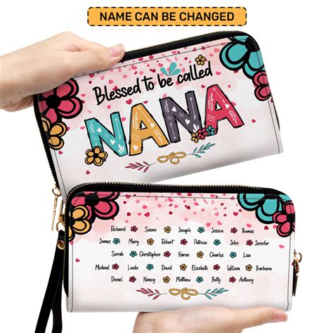Blessed To Be Called Nana Personalized Leather Clutch Purse Ms101