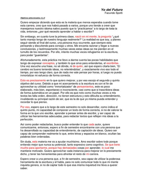 Carta A Mi Yo Del Futuro Correccion Descargar Gratis Pdf