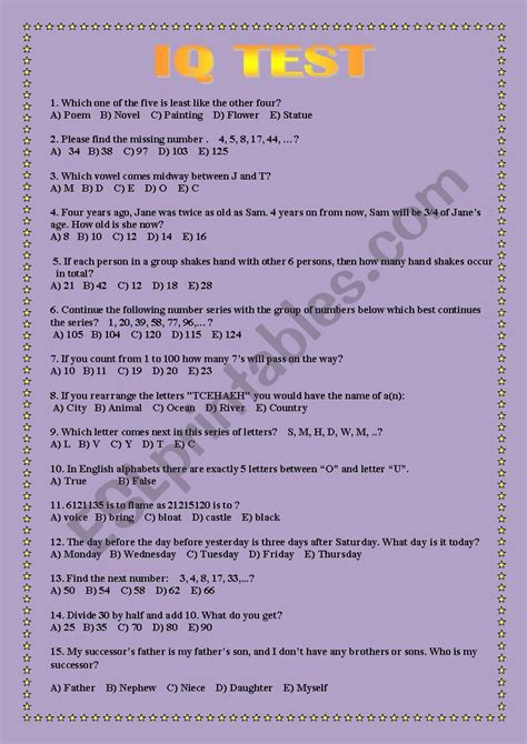 Printable Iq Test Pdf