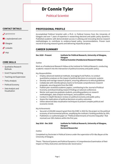 Political Scientist Cv Example Guide Win Interviews
