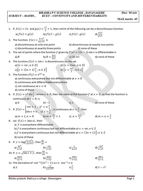 Continuity And Differentiability Pdf