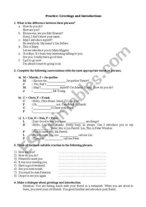Greeting And Introduction Worksheet Vocabulary Worksheets Vocabulary
