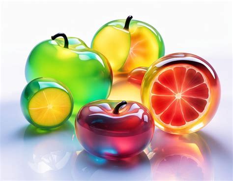 Frutiger Aero Style Different Colorfull Fruits Glossy Translucent Juicy