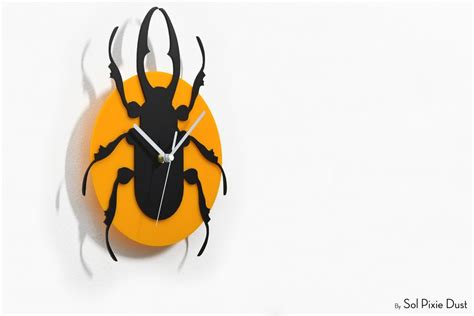 Stag Beetle Silhouette Wall Clock Yellow And Black Silhouette Large