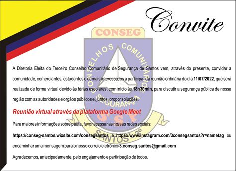 3º Conseg Convite 7ª Reunião Ordinária Prefeitura De Santos