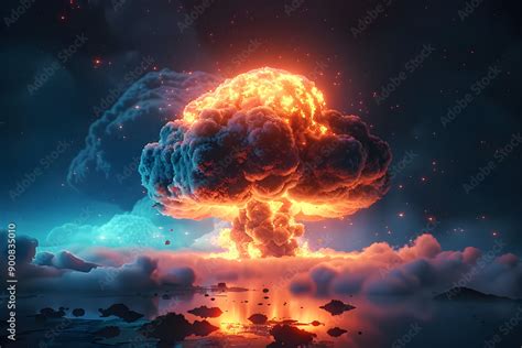 Futuristic Nuclear Explosion Vibrant Neon Colors Dark Ominous