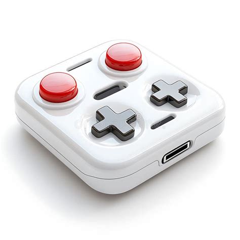 Compact White Game Controller With Red Buttons And Directional Pads For