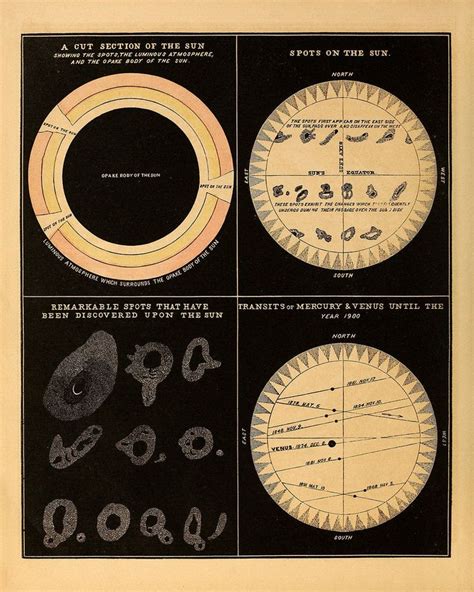Sun Astronomy Poster Old Astronomy Scientific Sun Chart Circa 1800s
