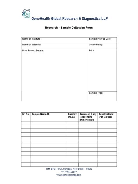 Gh Sample Collection Form Research Pdf