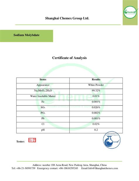 Sodium Molybdate Shanghai Chemex