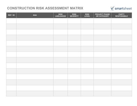 Construction Risk Assessment Matrix Schedule Template Download Fillable