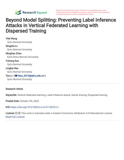 Pdf Beyond Model Splitting Preventing Label Inference Attacks In
