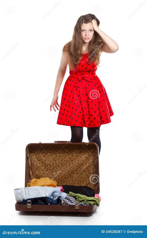 Young Teenage Girl With An Opened Suitcase Stock Image Image Of Shock Crowded 24528287