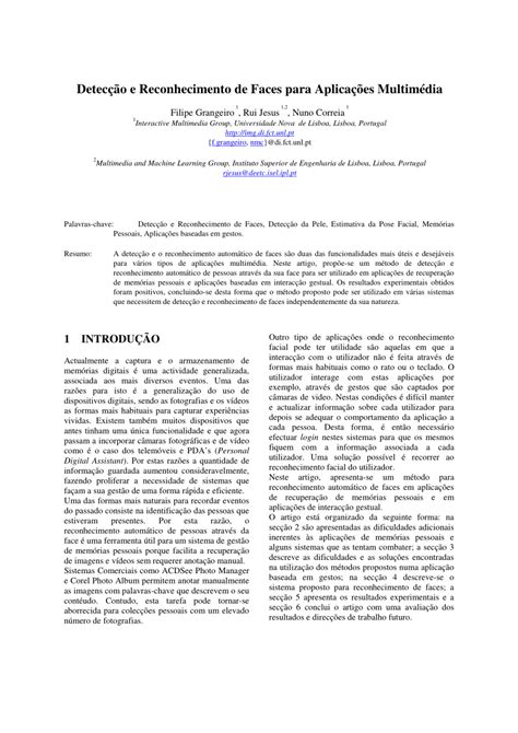 Pdf Detecção E Reconhecimento De Faces Para Aplicações Multimédia