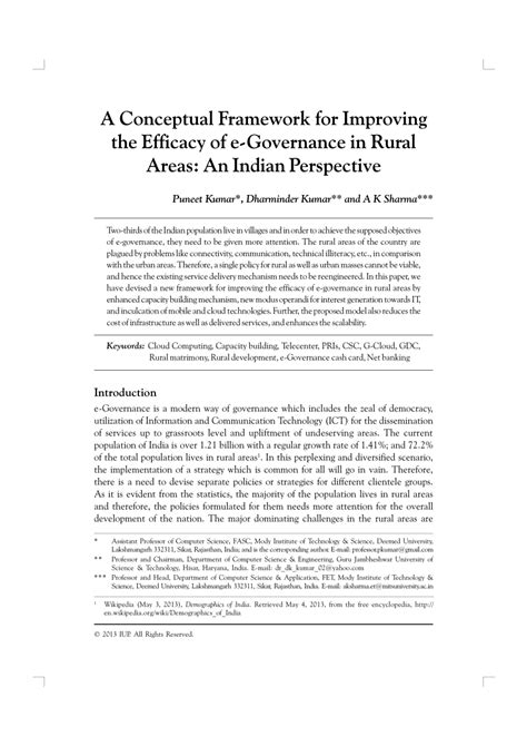 Pdf A Conceptual Framework For Improving The Efficacy Of E Governance In Rural Areas An