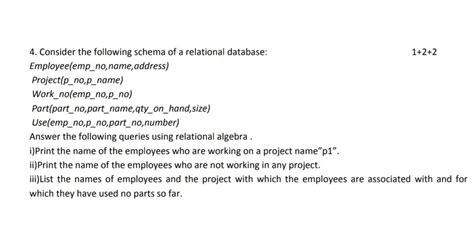 Solved 122 4 Consider The Following Schema Of A