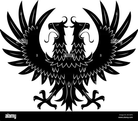 Double Headed Black Eagle Symbol With Raised Wings And Wide Open Beaks