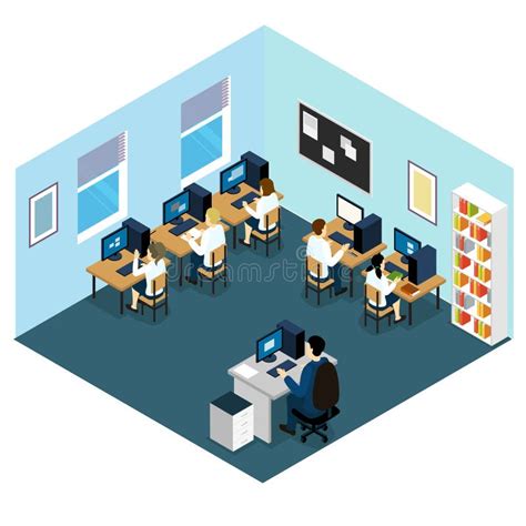 Computer Class Isometric Layout Stock Vector Illustration Of Desk