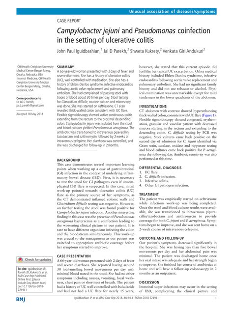 Pdf Campylobacter Jejuni And Pseudomonas Coinfection In The Setting