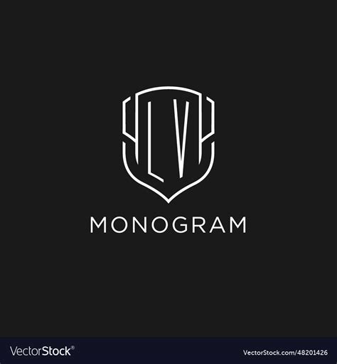 Initial Lv Logo Monoline Shield Icon Shape With Vector Image