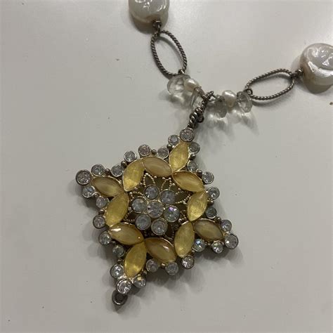 Vintage Broach Yellow And Diamond Choker Necklace Depop