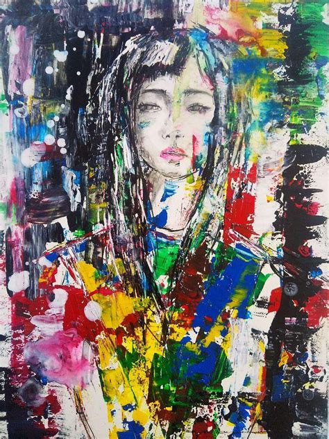 美人画 ポップアート 抽象画 人物画 アナログアート 手描き 水彩 混合 原画 メルカリ