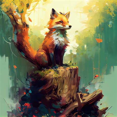 Premium Ai Image Adorable Fox On A Tree Trunk
