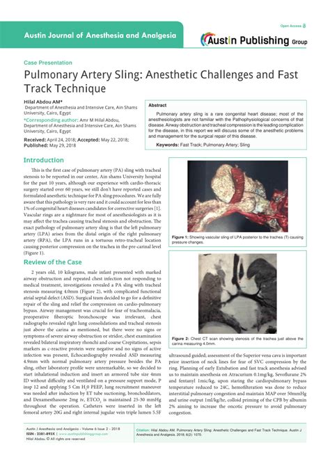 Pdf Pulmonary Artery Sling Anesthetic Challenges And Fast Track