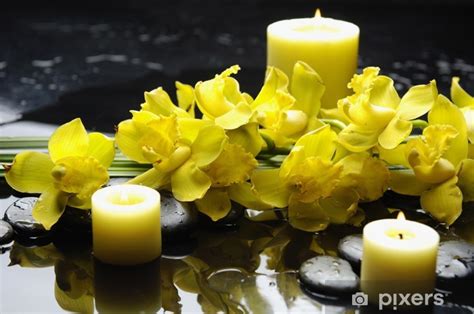 Vinilo Pixerstick Naturaleza Muerta Con Vela Encendida Y Piedras Zen