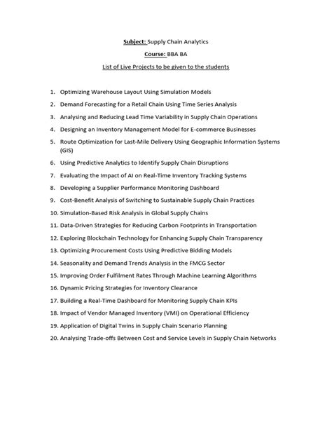 Supply Chain Analytics Live Project Pdf