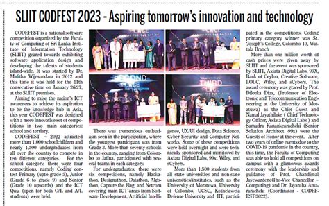 Codefest 2023 Aspiring Tomorrows Innovation And Technology Sliit