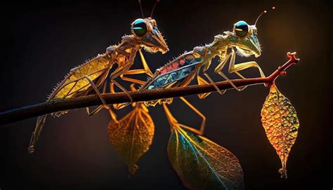 Premium Photo A Mantis Is Sitting On A Branch With A Red Leaf That