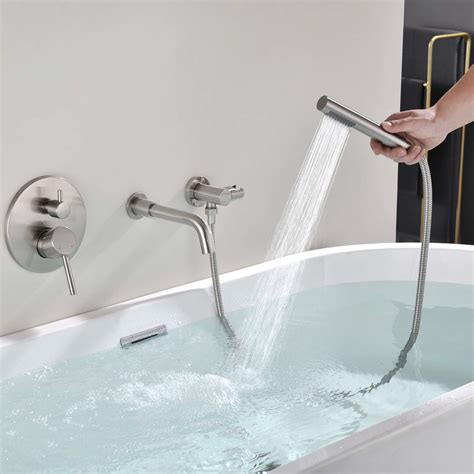 Wall Mount Bathtub Faucet With Handheld Hose And Mixer Tap Set