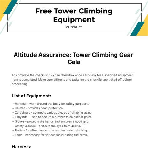 Free Tower Climbing Equipment Checklist Template To Edit Online