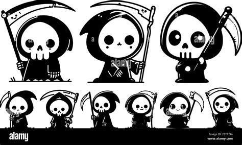 Cartoon Style Image Featuring A Chibi Grim Reaper Character Stock