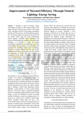 Improvement Of Thermal Efficiency Through Natural Lighting Energy